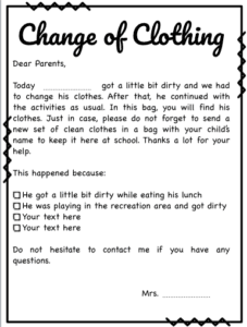 EDITABLE- Parent letter- Change of clothing - Creative Resources, Free ...