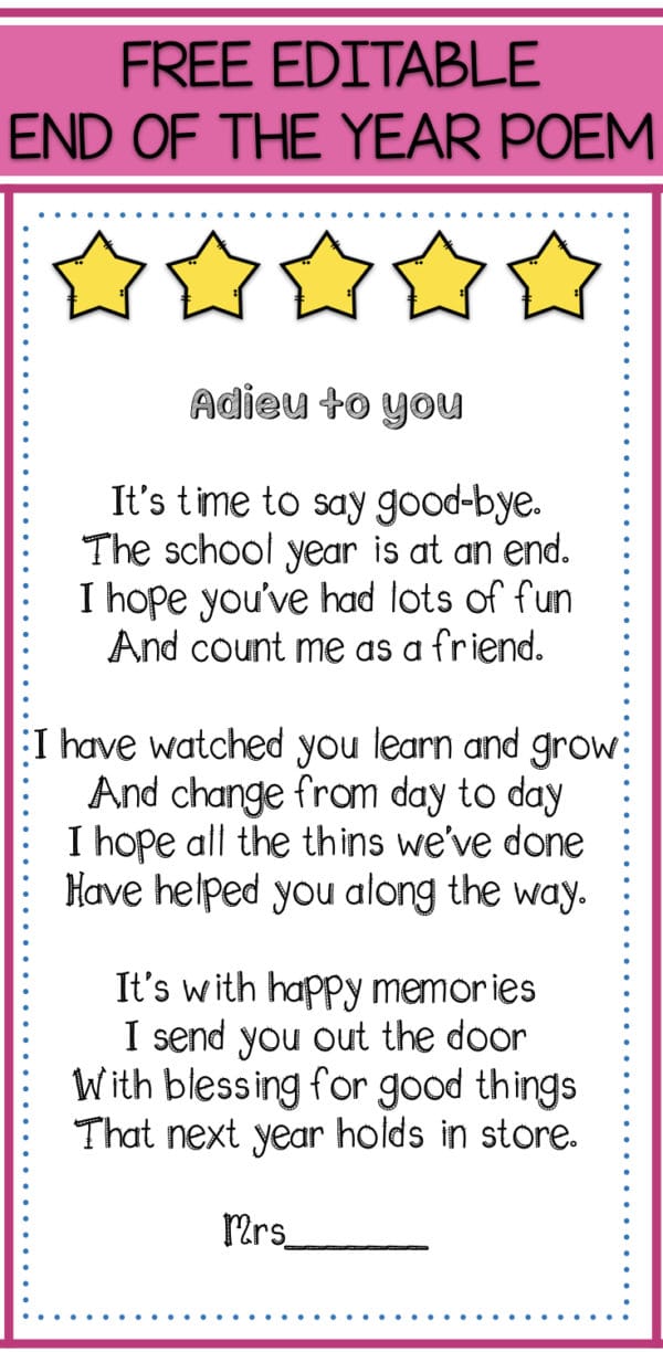 FREE End Of The Year Poem FREE End Of The Year Poem