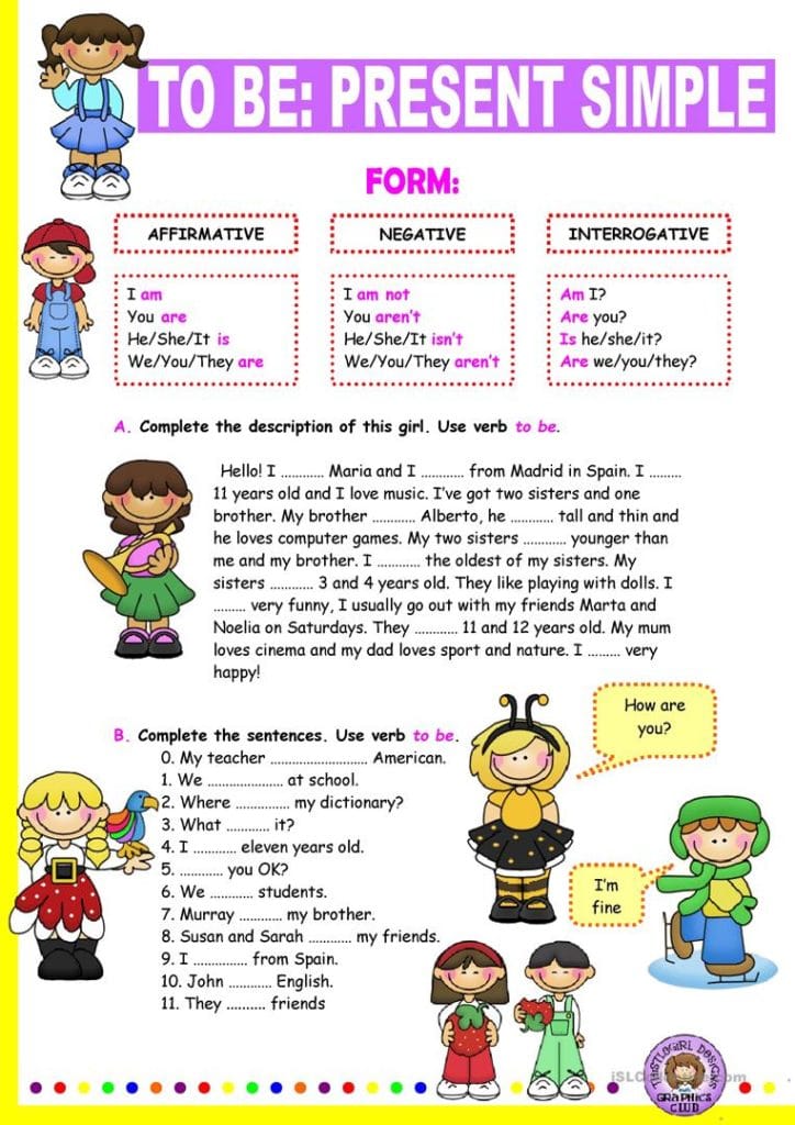 FREE- Verb To be- Present simple worksheets - Creative Resources, Free ...