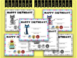 Pete the Cat Birthday Certificates – Fun Pack of 6