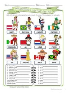 Countries and Nationalities Worksheets PDF