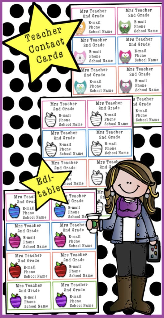 Teacher Contact / Business Cards For Parents- FULLY EDITABLE- Various ...