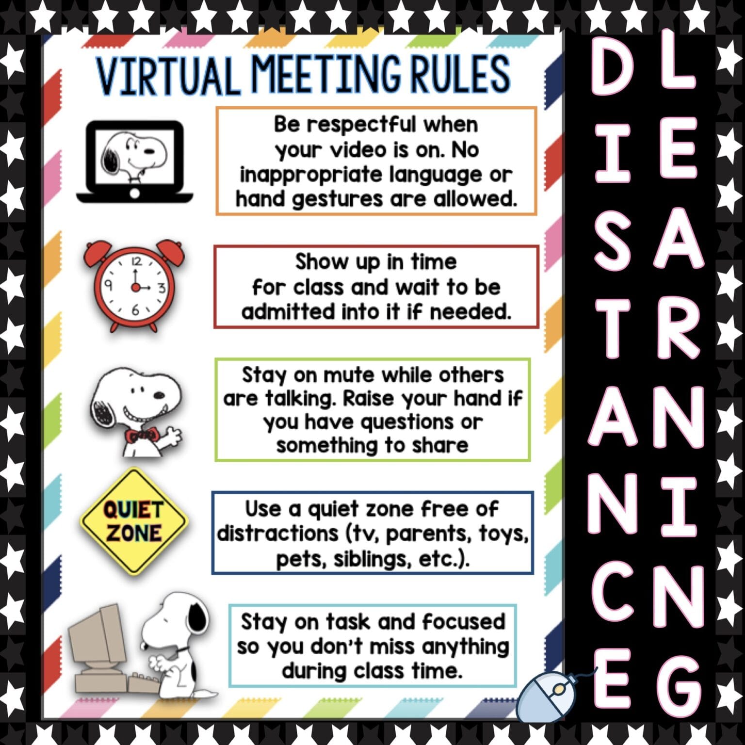 SNOOPY Classroom Rules Poster – Distance Learning Version