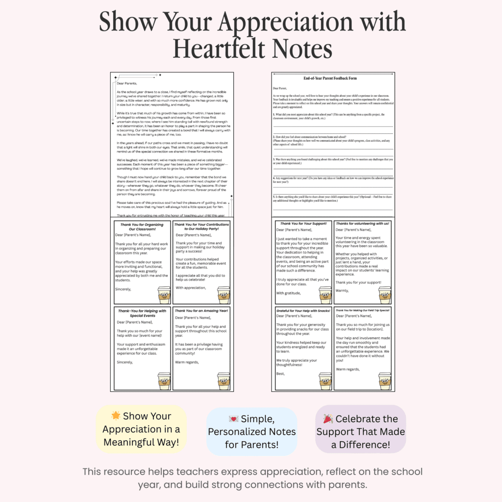 Editable End-of-Year Parent Letters, Thank-You Cards & Reflection Form ...